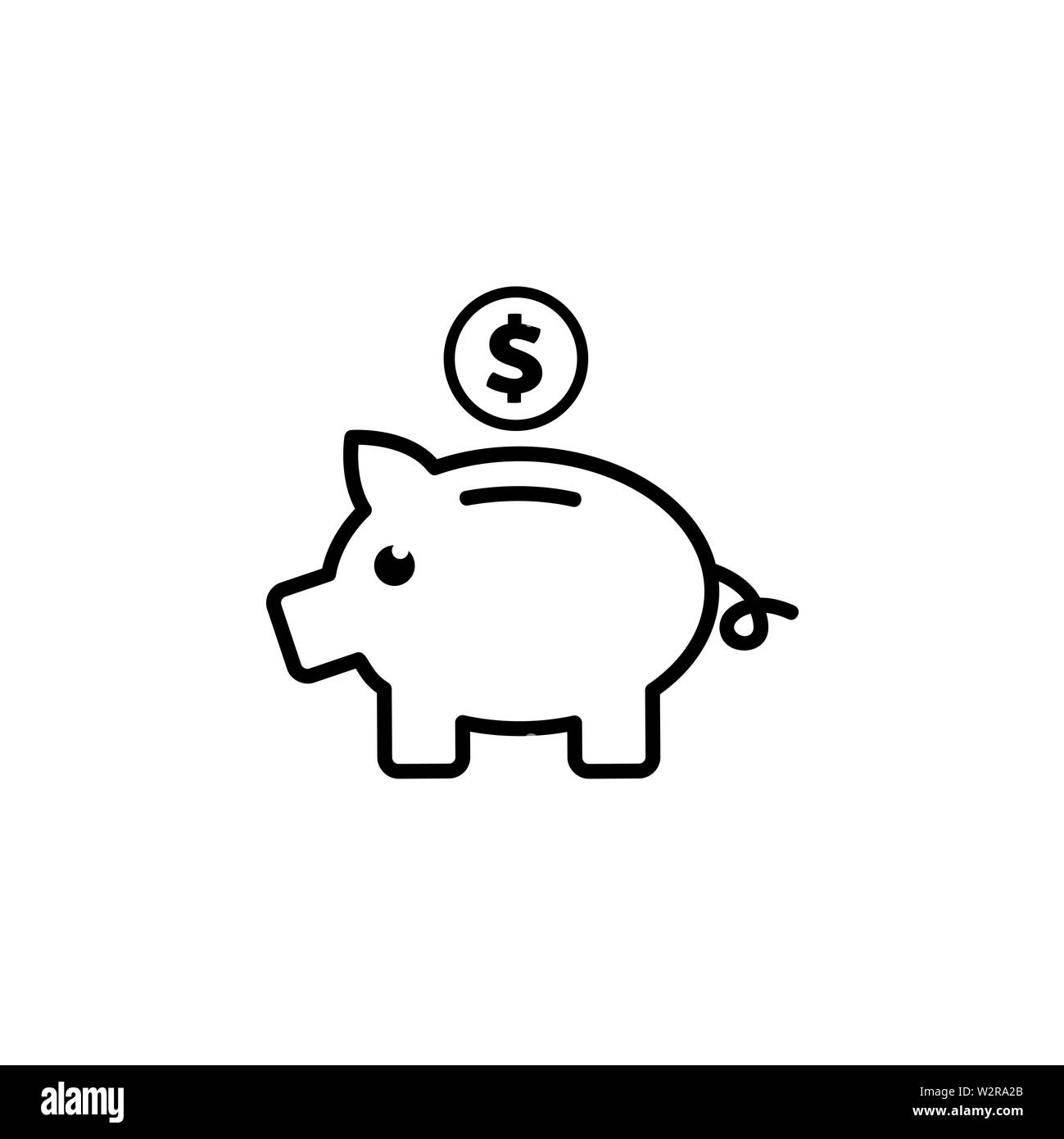 Piggy Bank Line Icon In Flat Style Vector For Apps, UI, Websites. Black ...