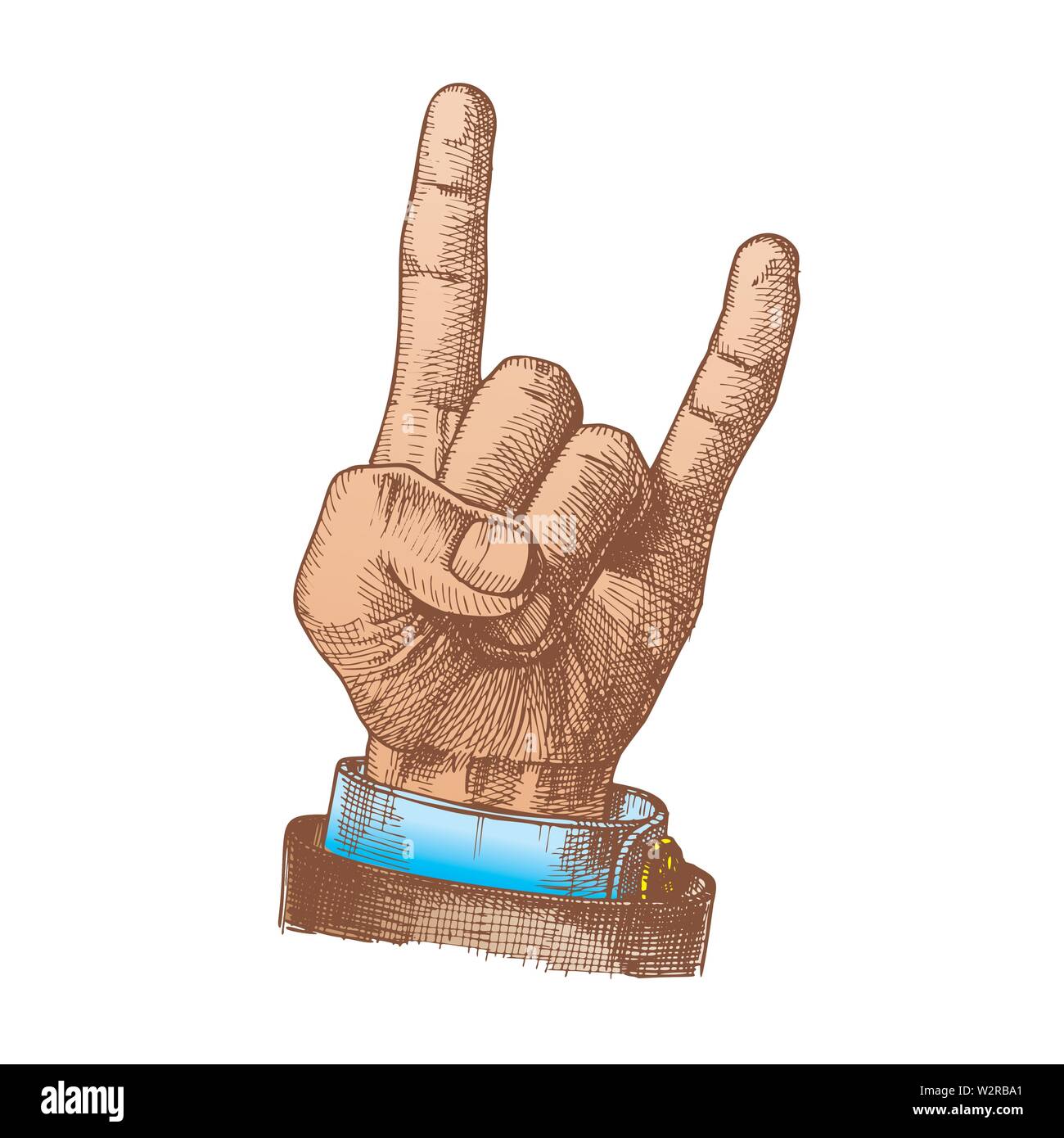 Color Male Hand Make Goat Gesture Two Fingers Up Vector Stock Vector ...