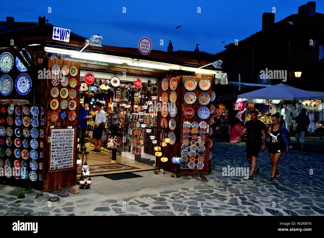 Selling typical souvenirs in NESSEBAR - Black Sea - BULGARIA Stock ...