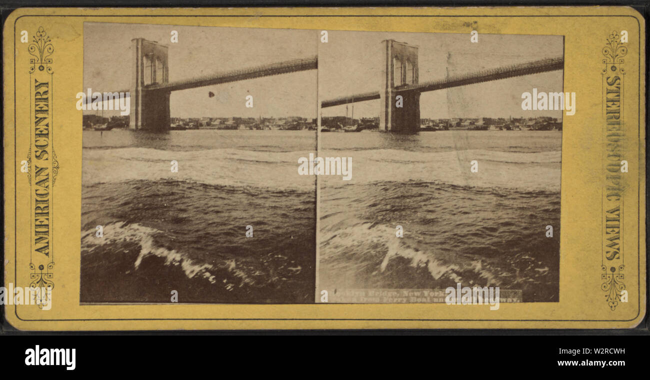 Brooklyn Bridge, New York (Taken from ferry boat under full headway ...