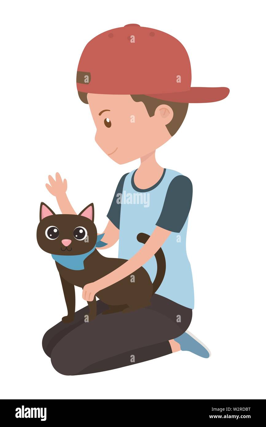 Boy with cat cartoon design, Mascot pet animal domestic cute life ...