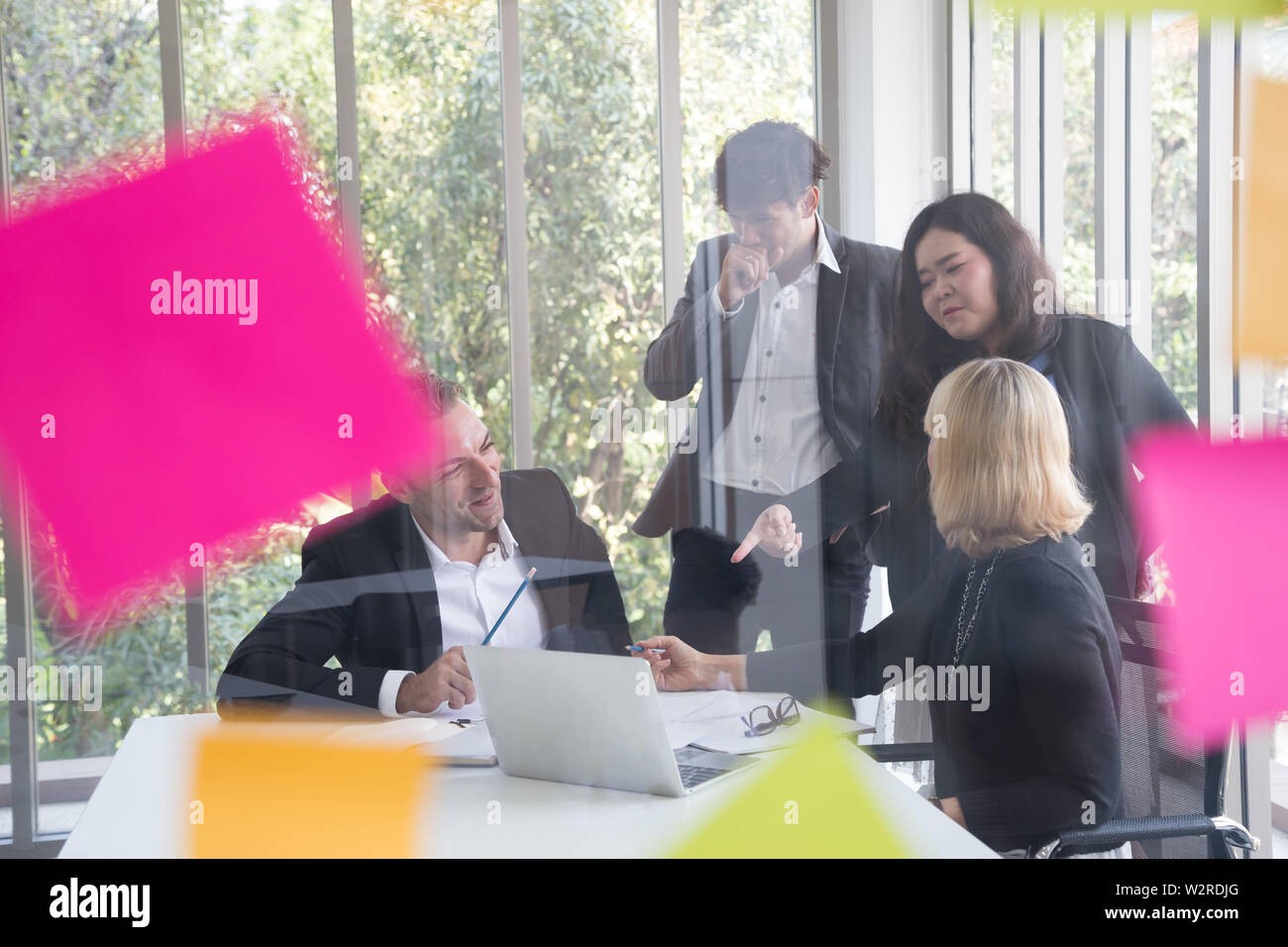 Business people meeting team, briefing and discussing new plan ...