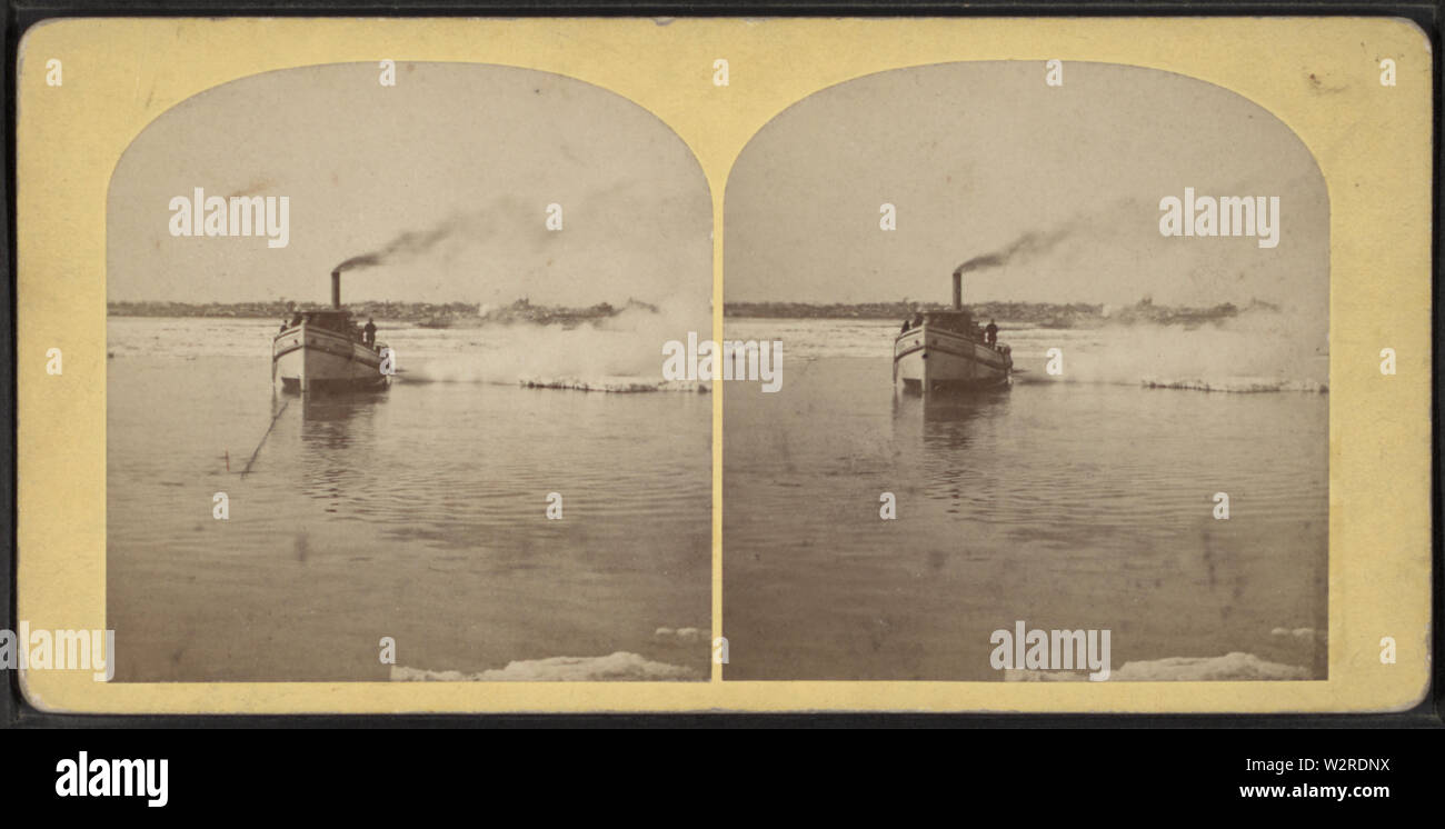 Buffalo harbor, boat and ice in water, from Robert N Dennis collection ...