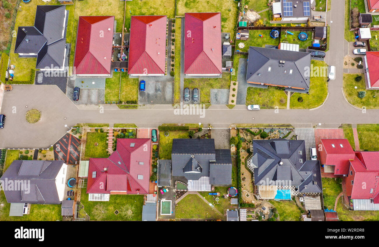 Aerial view of a typical German residential area, taken with the drone ...