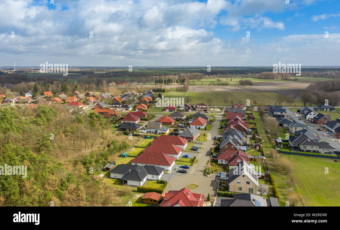 Aerial view of a typical German residential area, taken with the drone ...