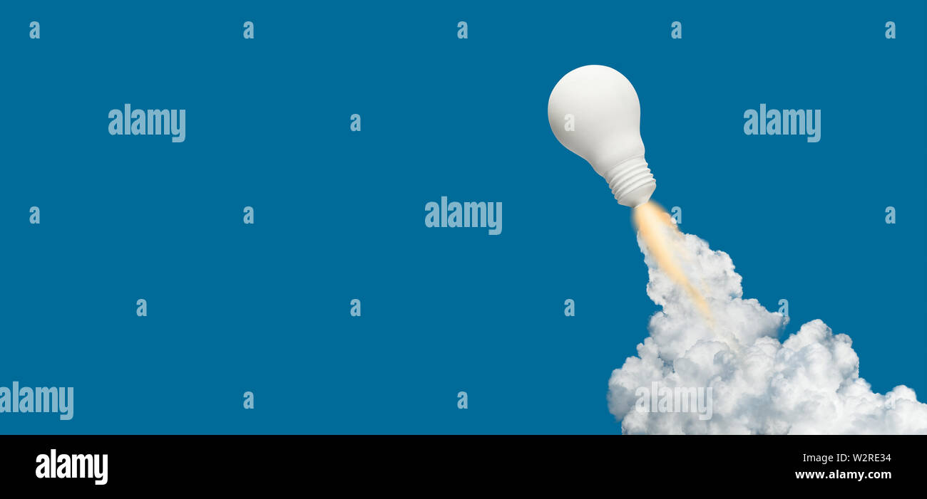 Ideas inspiration concepts with rocket lightbulb on blue background.Business start up or goal to ...