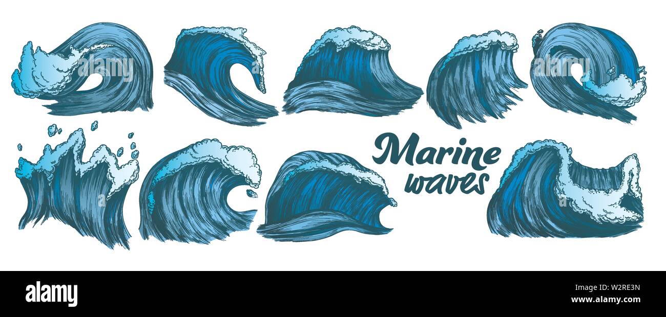 Color Sketch Splash Marine Wave Set Vector Stock Vector Image & Art - Alamy