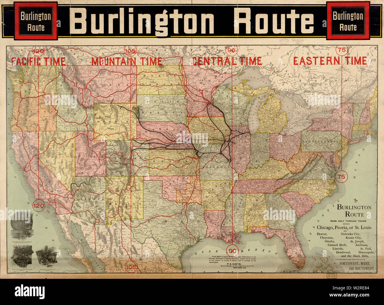 Burlington Route Map 1892 Stock Photo - Alamy