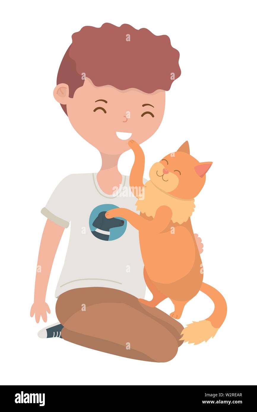 Boy with cat cartoon design, Mascot pet animal domestic cute life ...