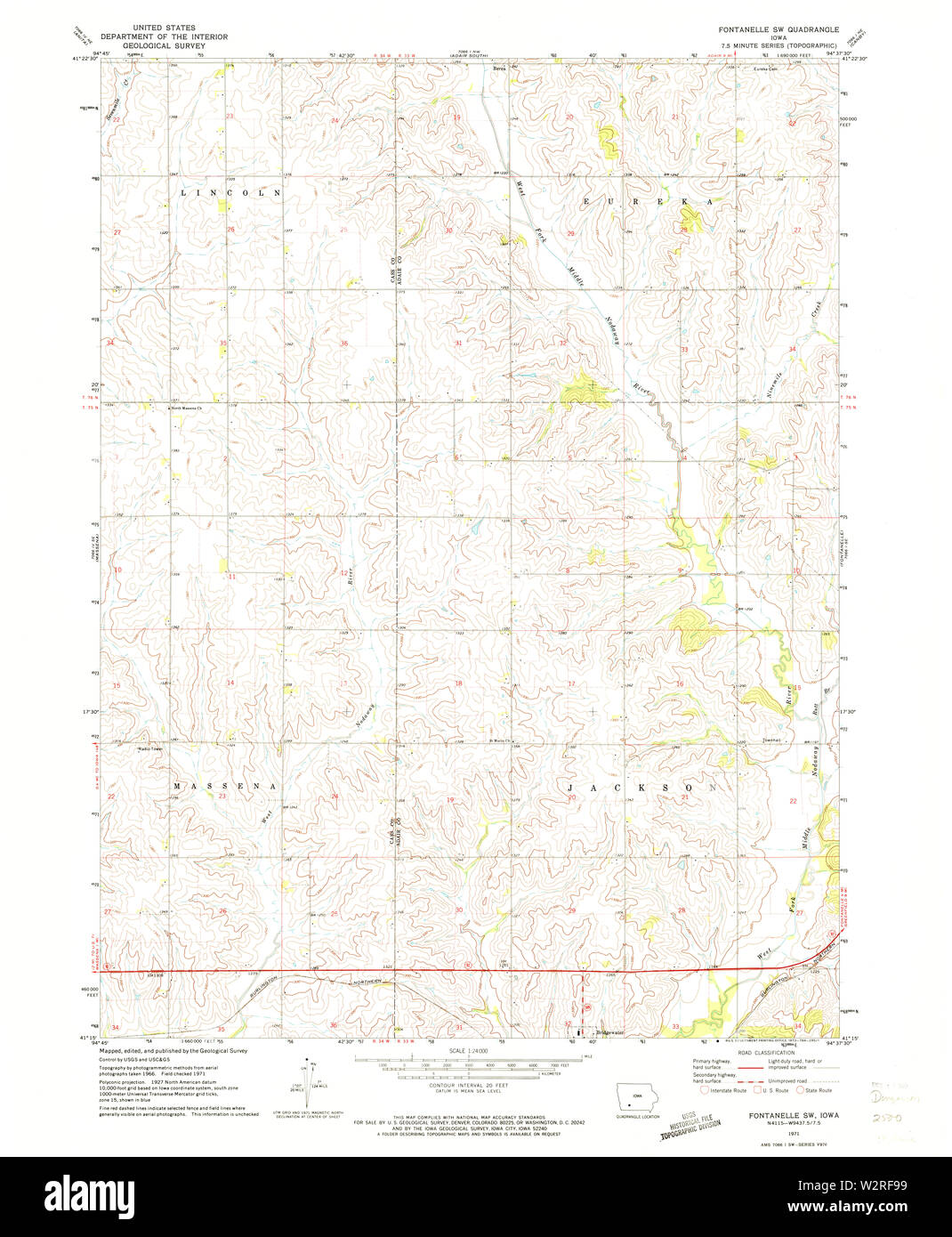 USGS TOPO Maps Iowa IA Fontanelle SW 174670 1971 24000 Restoration ...