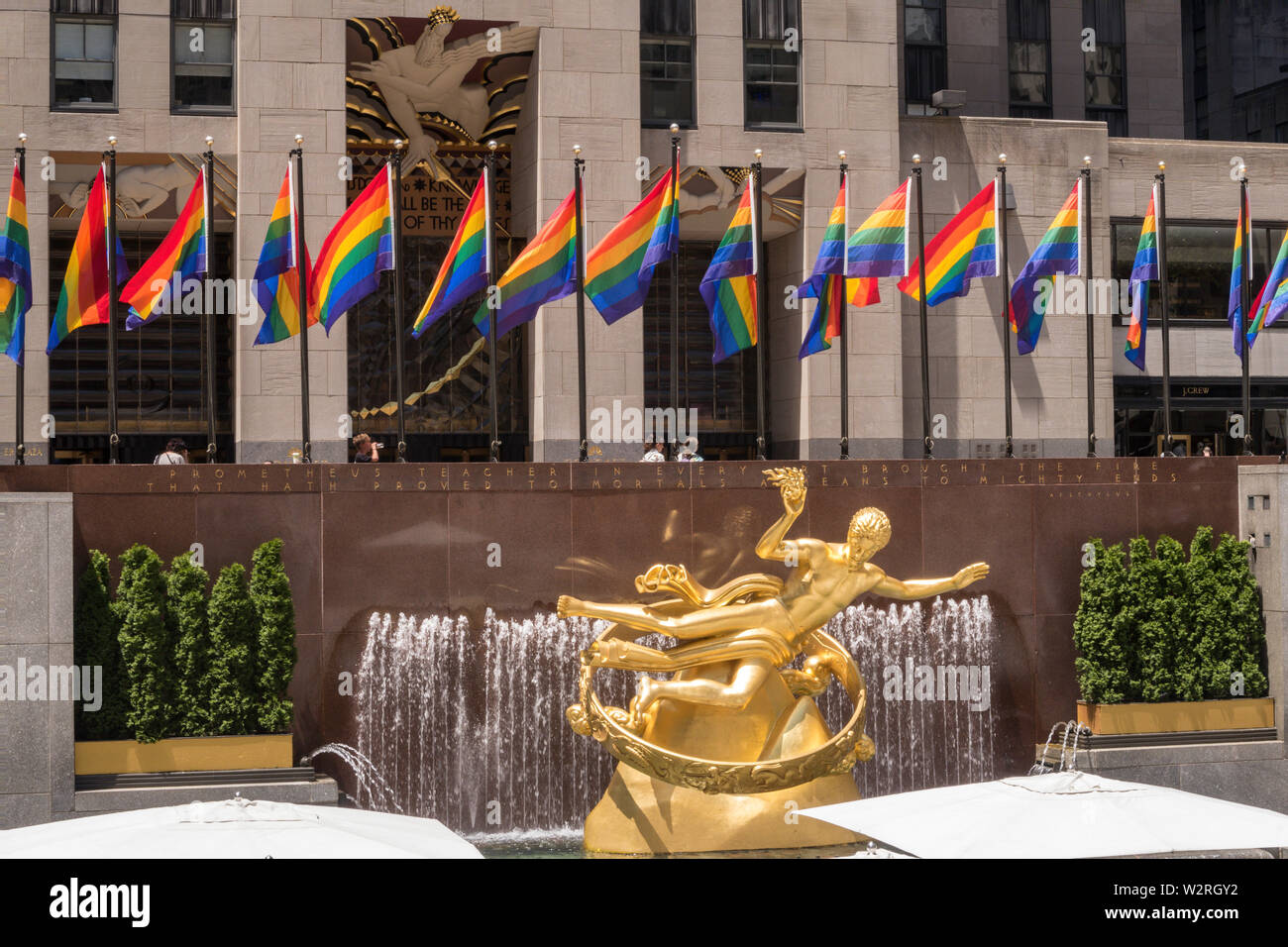 Rainbow color flags celebrate WorldPride at Rockefeller Center Plaza, NYC, USA Stock Photo - Alamy
