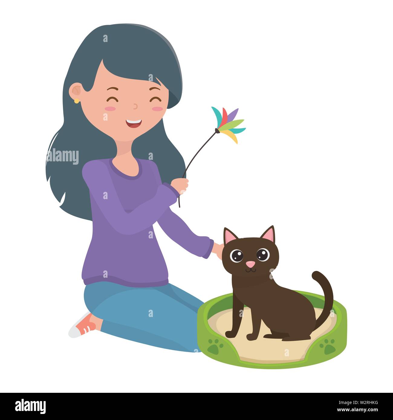 Girl with cat cartoon design, Mascot pet animal domestic cute life ...