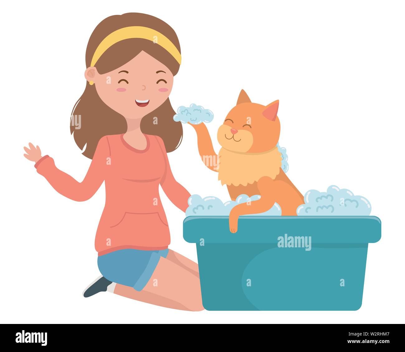 Girl with cat cartoon design, Mascot pet animal domestic cute life ...