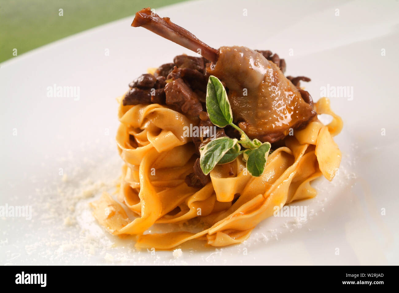 Italian food recipes Tagliatelle pasta with pigeon sauce Stock Photo ...