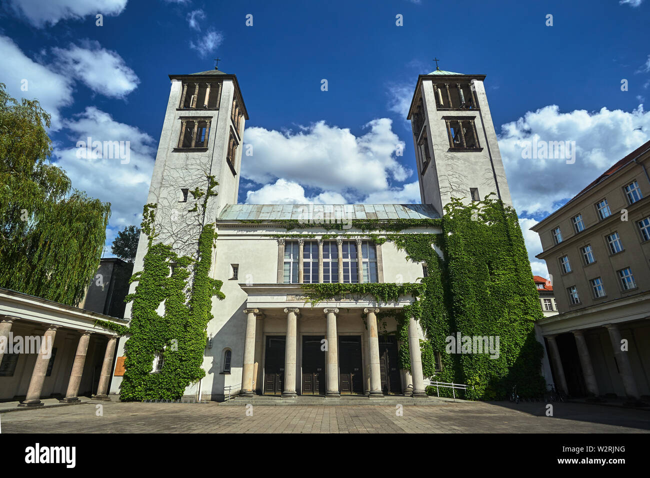Eclectic facade of the Catholic temple with two towers in Poznan Stock ... Eclectic facade of the Catholic temple with two towers in Poznan Stock ...