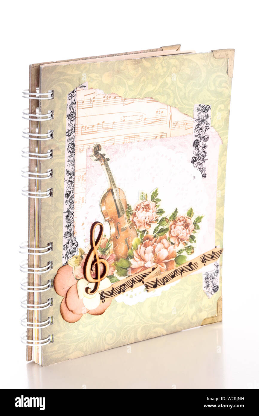 Handmade scrapbooking boxes and books items on white background Stock ...