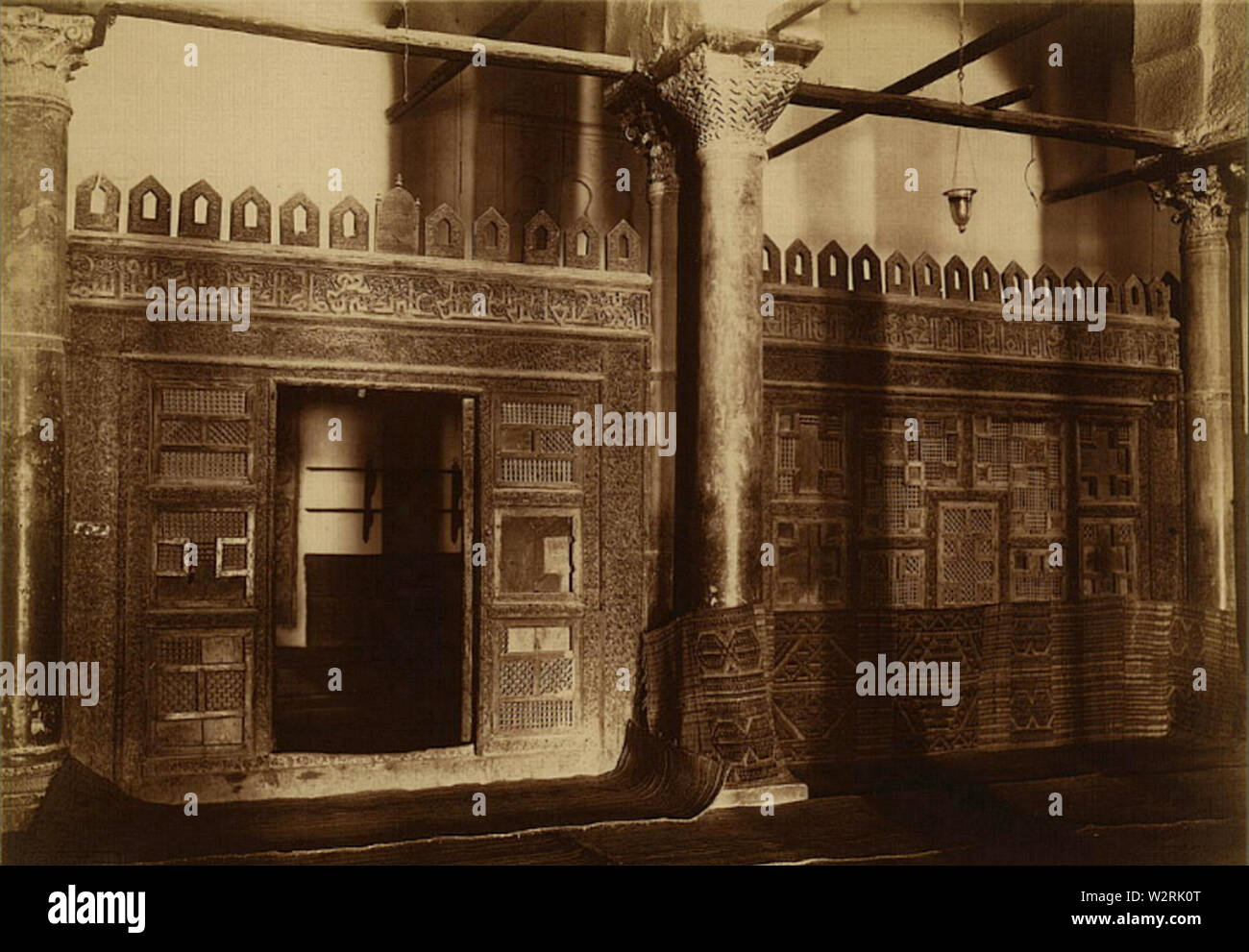 Carved wooden maqsura in the Great Mosque of Kairouan, 1904 Stock Photo ...