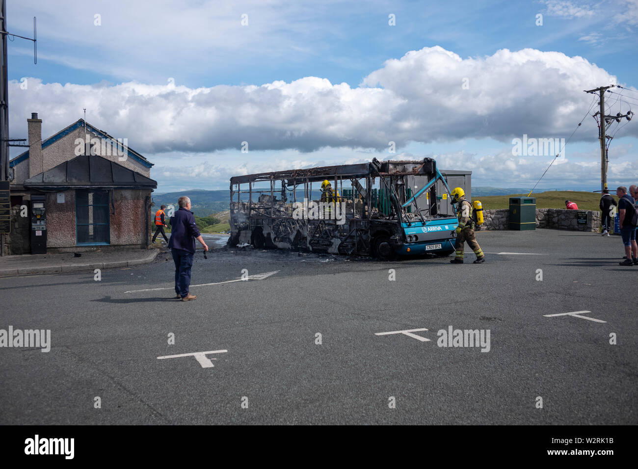 GREAT ORME SUMMIT LLANDUDNO BUS FIRE JULY 2019 Stock Photo - Alamy