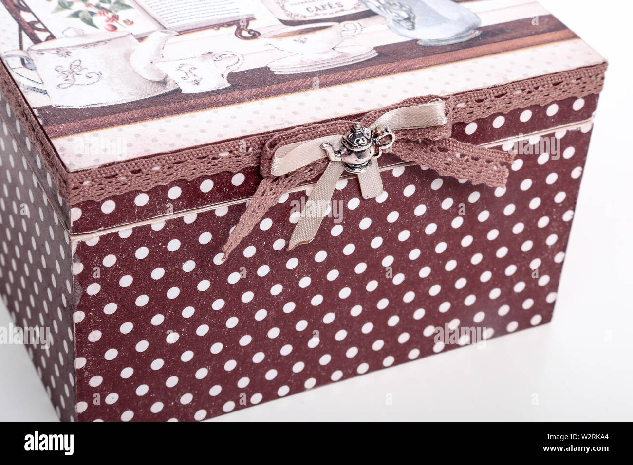 Handmade scrapbooking boxes and books items on white background Stock ...