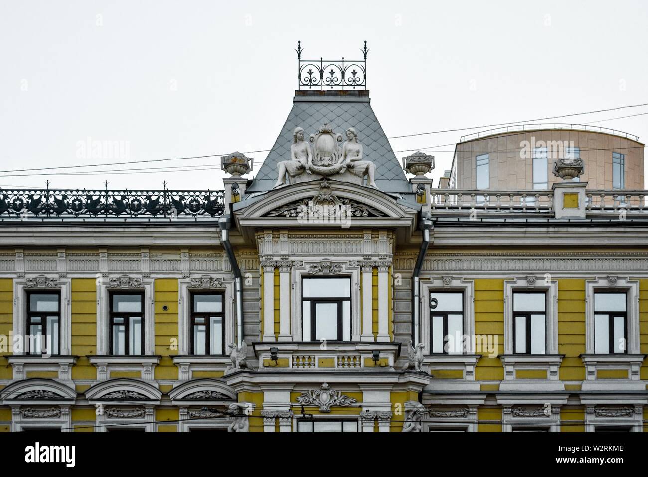 Wide shot of a large palace with beautiful architecture and statues ...
