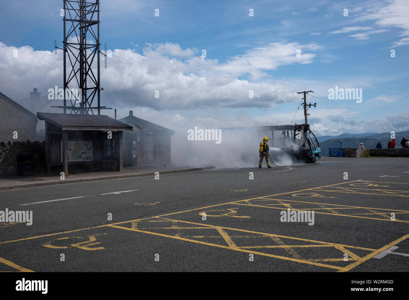 GREAT ORME SUMMIT LLANDUDNO BUS FIRE JULY 2019 Stock Photo - Alamy