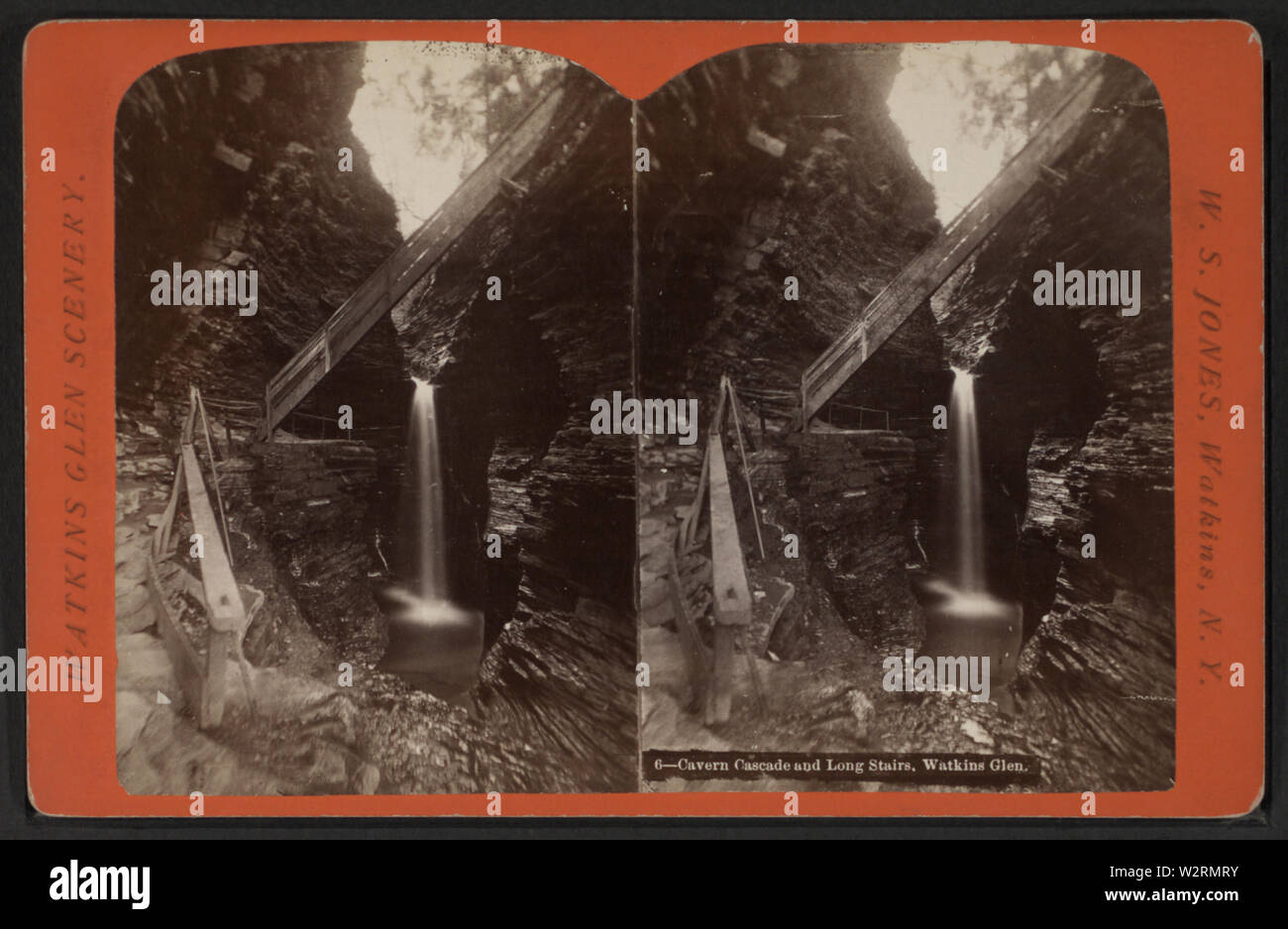 Cavern cascade and Long stairs, Watkins Glen, by W S Jones Stock Photo ...