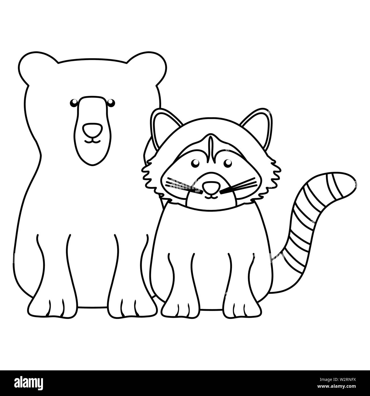 cute raccoon and bear woodland characters vector illustration design ...