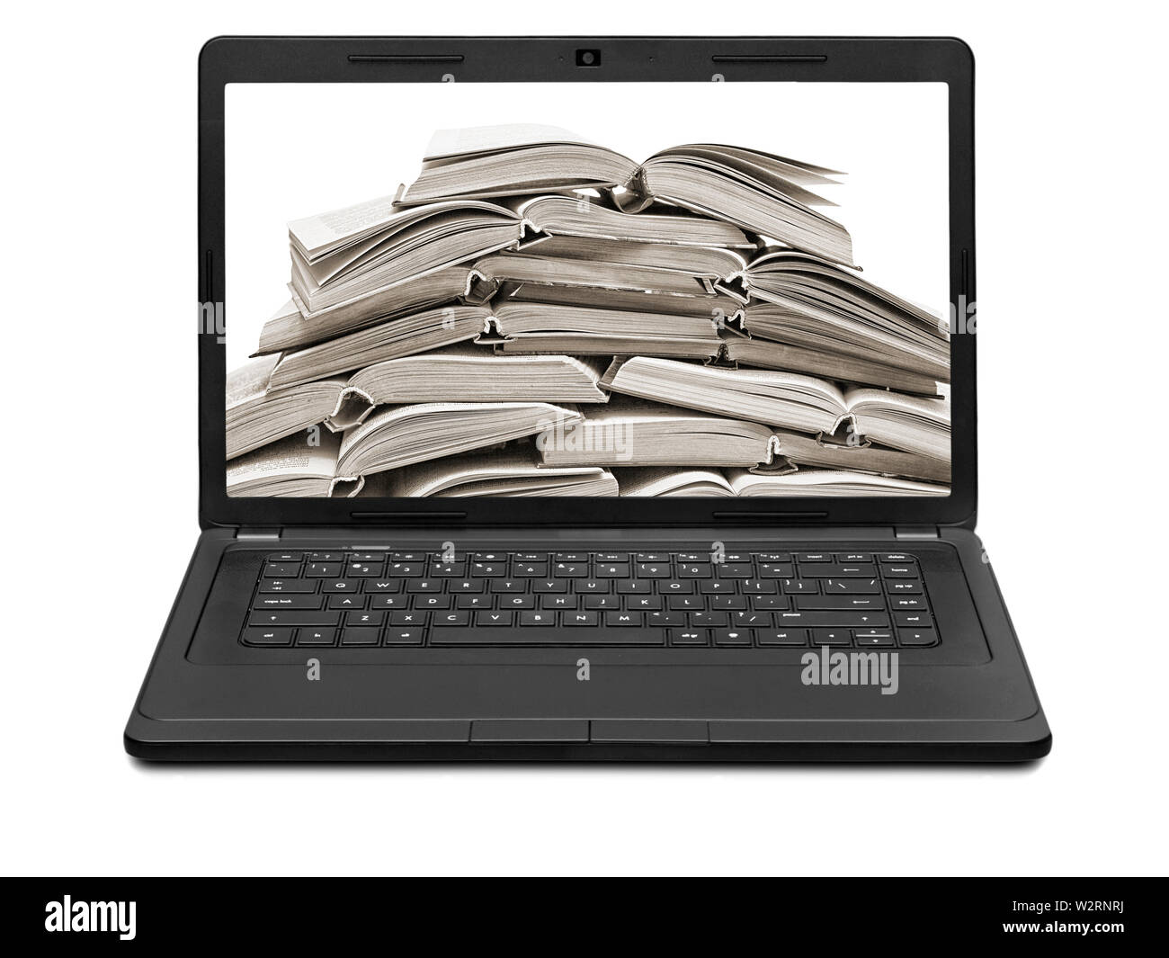 stack of books on a laptop screen isolated on white background Stock ...