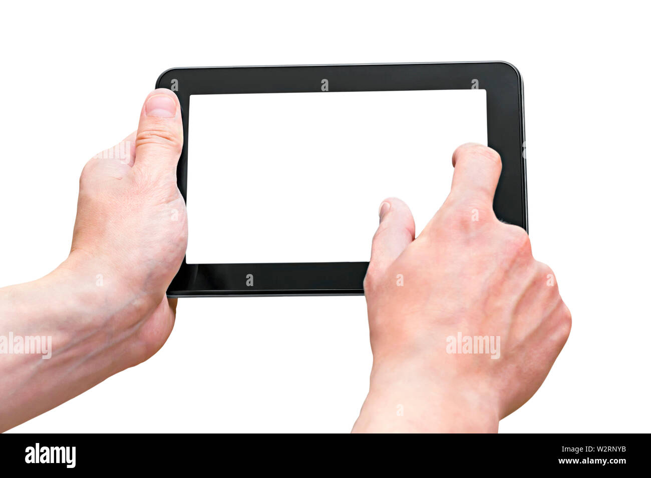 Tablet PC in the hands of men isolated on white background Stock Photo ...