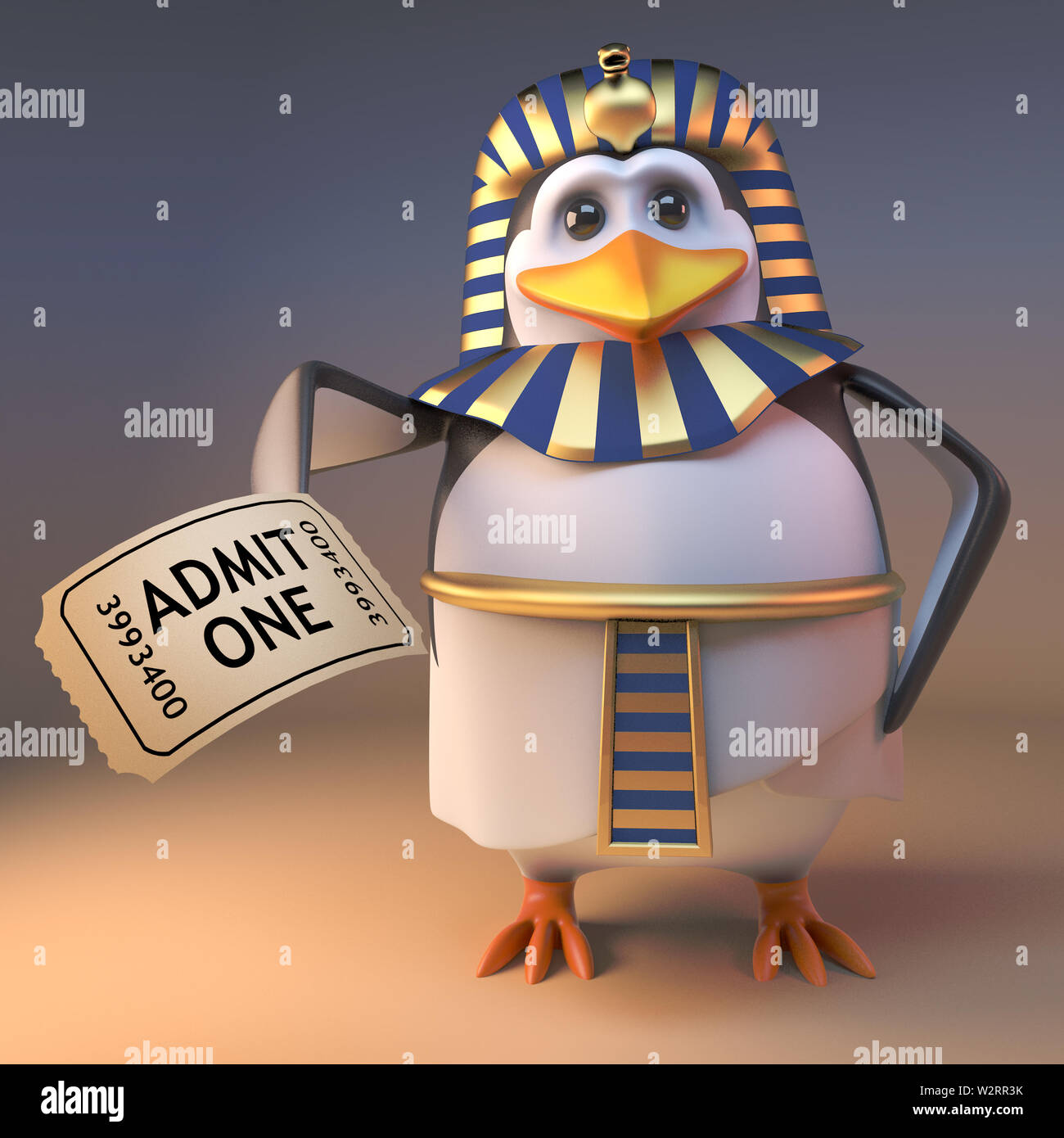 Noble penguin pharaoh Tutankhamun holding a ticket of admission to a ...