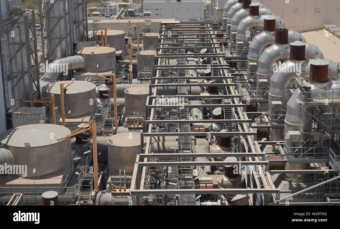 Power plant for Industrial theme with metallic pipes and cylinders ...