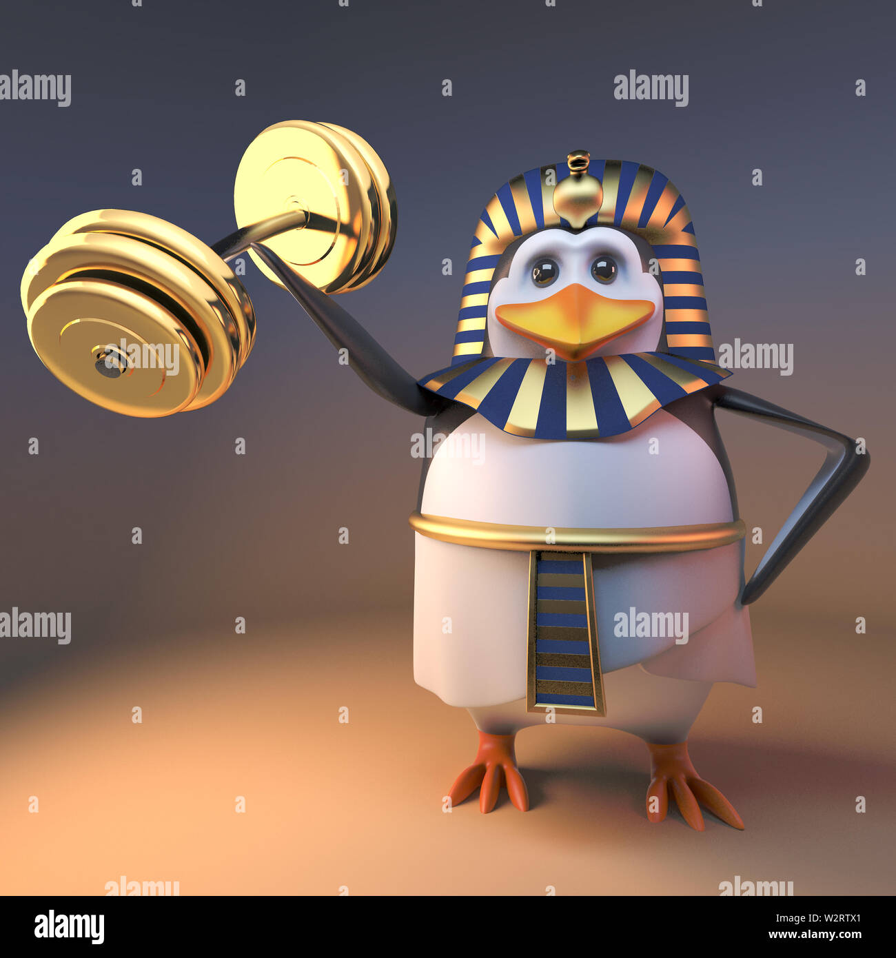 Powerful pharaoh penguin Tutankhamun lifts weights effortlessly, 3d ...