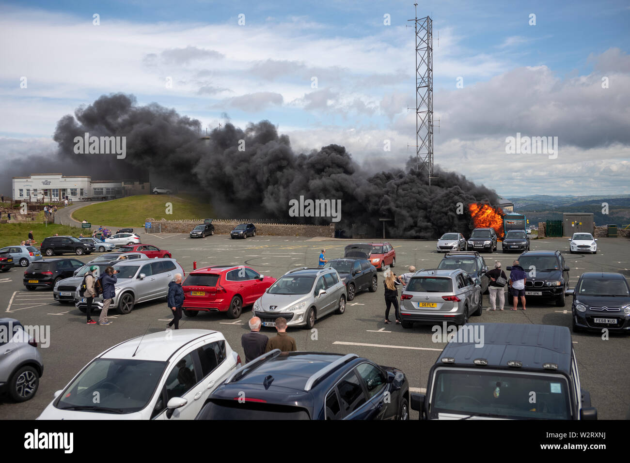 GREAT ORME SUMMIT LLANDUDNO BUS FIRE JULY 2019 Stock Photo - Alamy