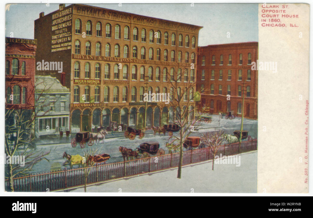 Clark Street Opposite Court House in 1860, Chicago, Ill. (front Stock ...