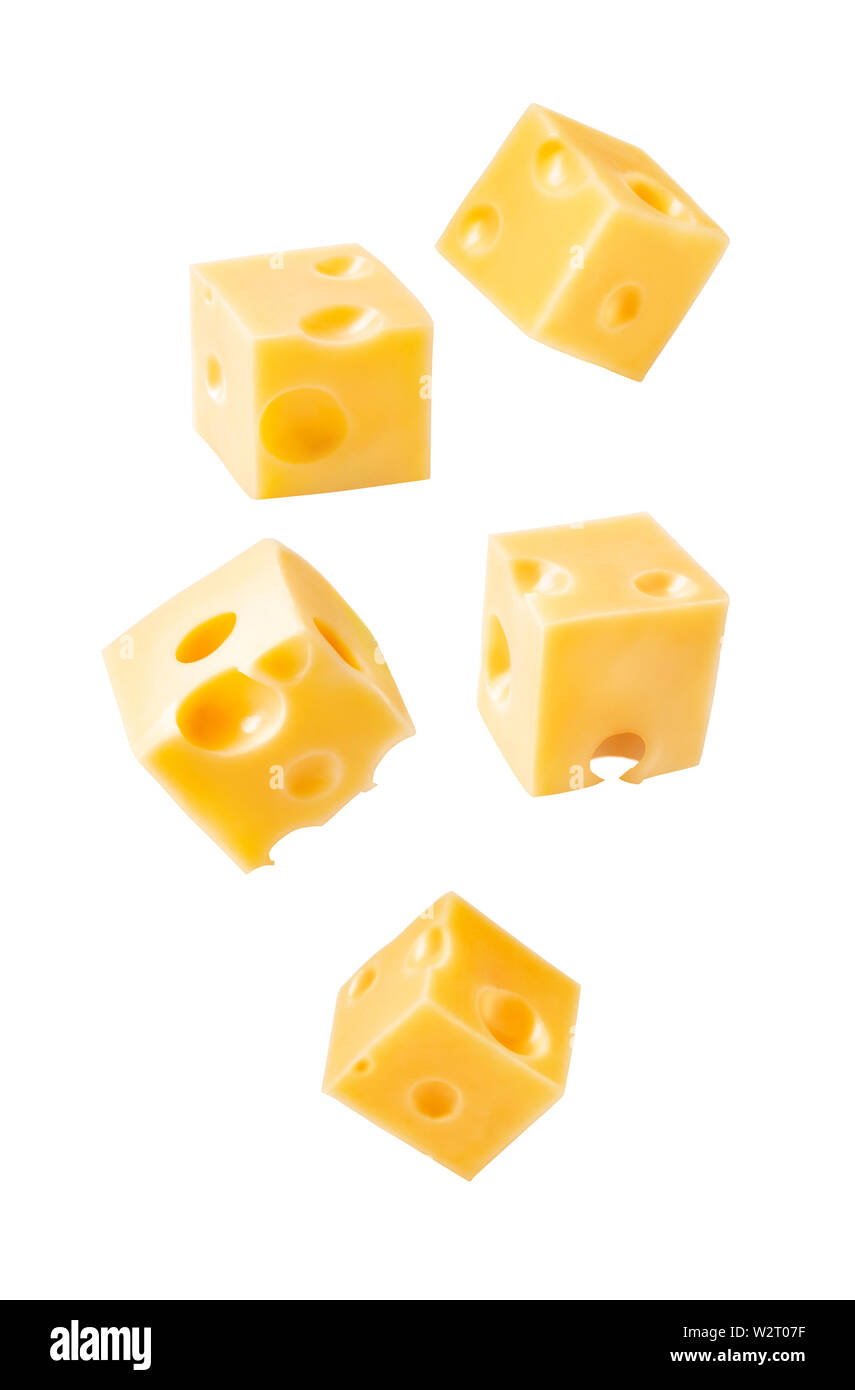 Set of fly cheese cubes isolated on white background Stock Photo - Alamy