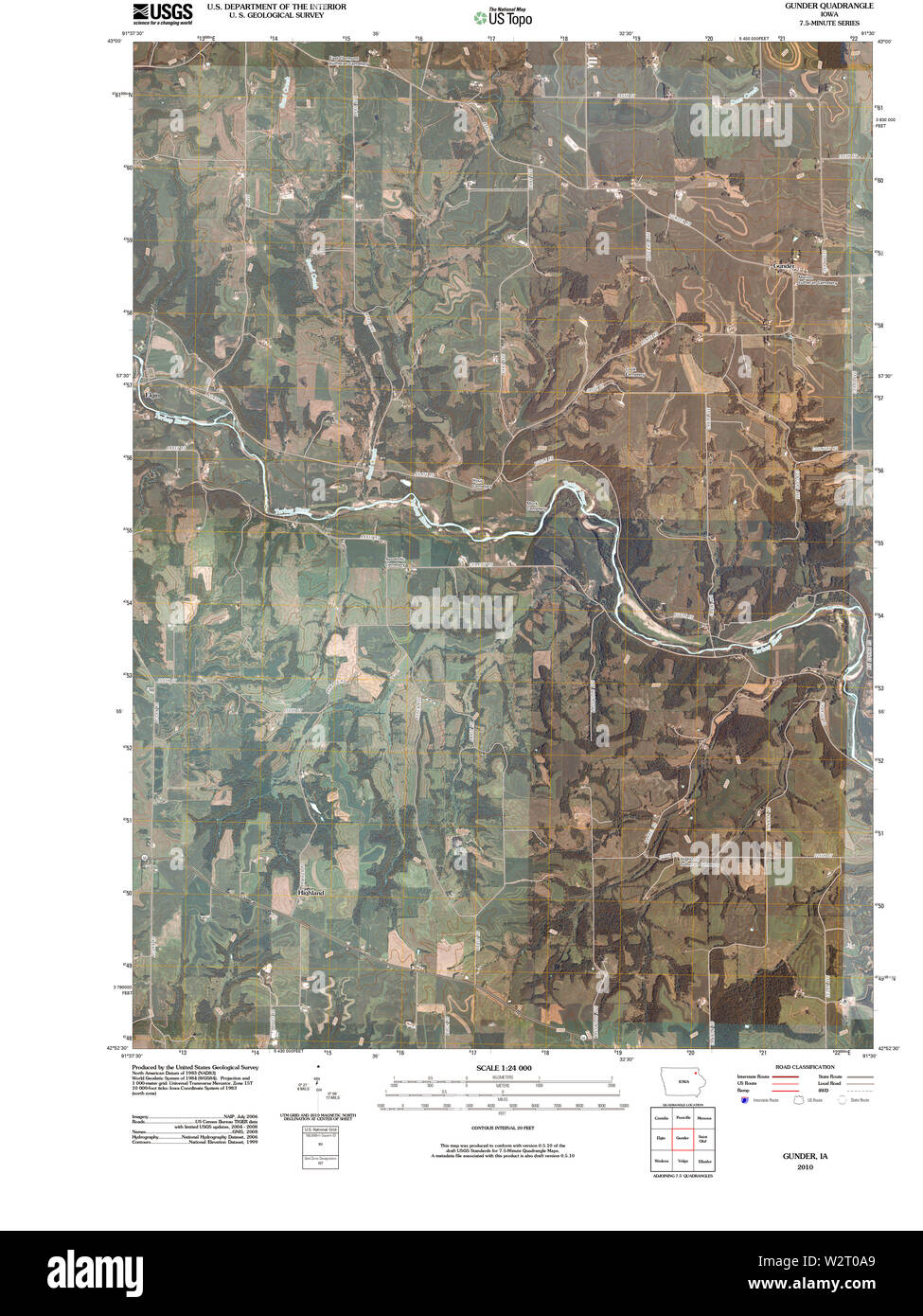 USGS TOPO Maps Iowa IA Gunder 20100427 TM Restoration Stock Photo - Alamy