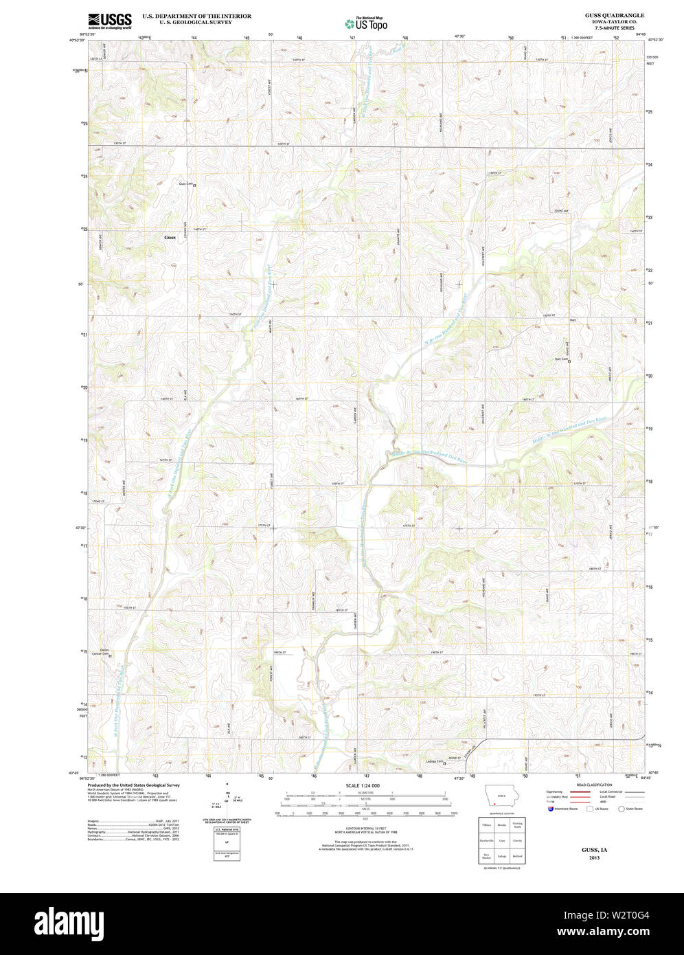USGS TOPO Maps Iowa IA Guss 20130402 TM Restoration Stock Photo - Alamy
