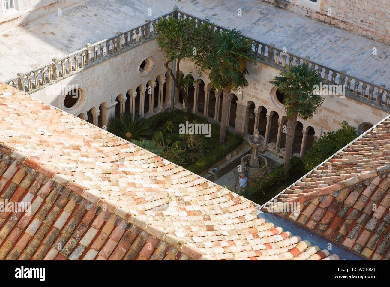 The cloister of the Franciscan monastery from above on the city walls ...