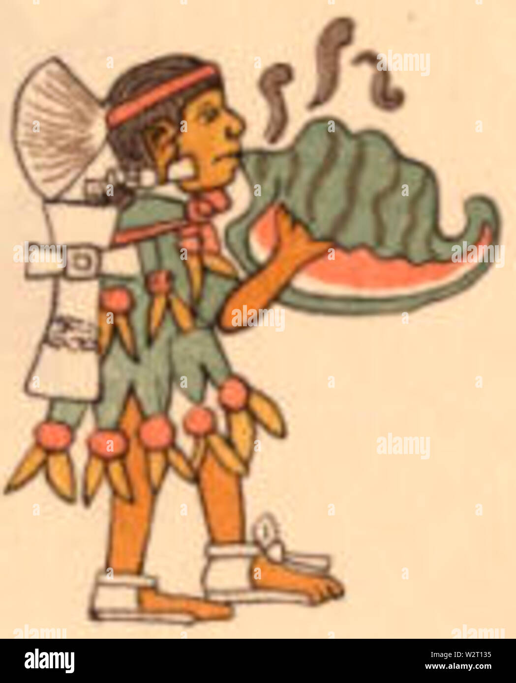 Codex Magliabecchi Aztec conch shell trumpeter quiquizoani Stock Photo ...