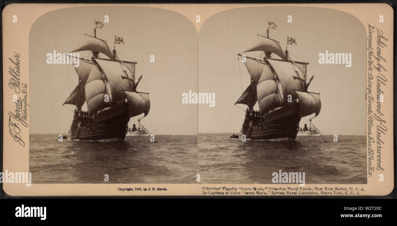 Columbus' flagship Santa Maria, Columbus Naval parade, New York Harbor ...