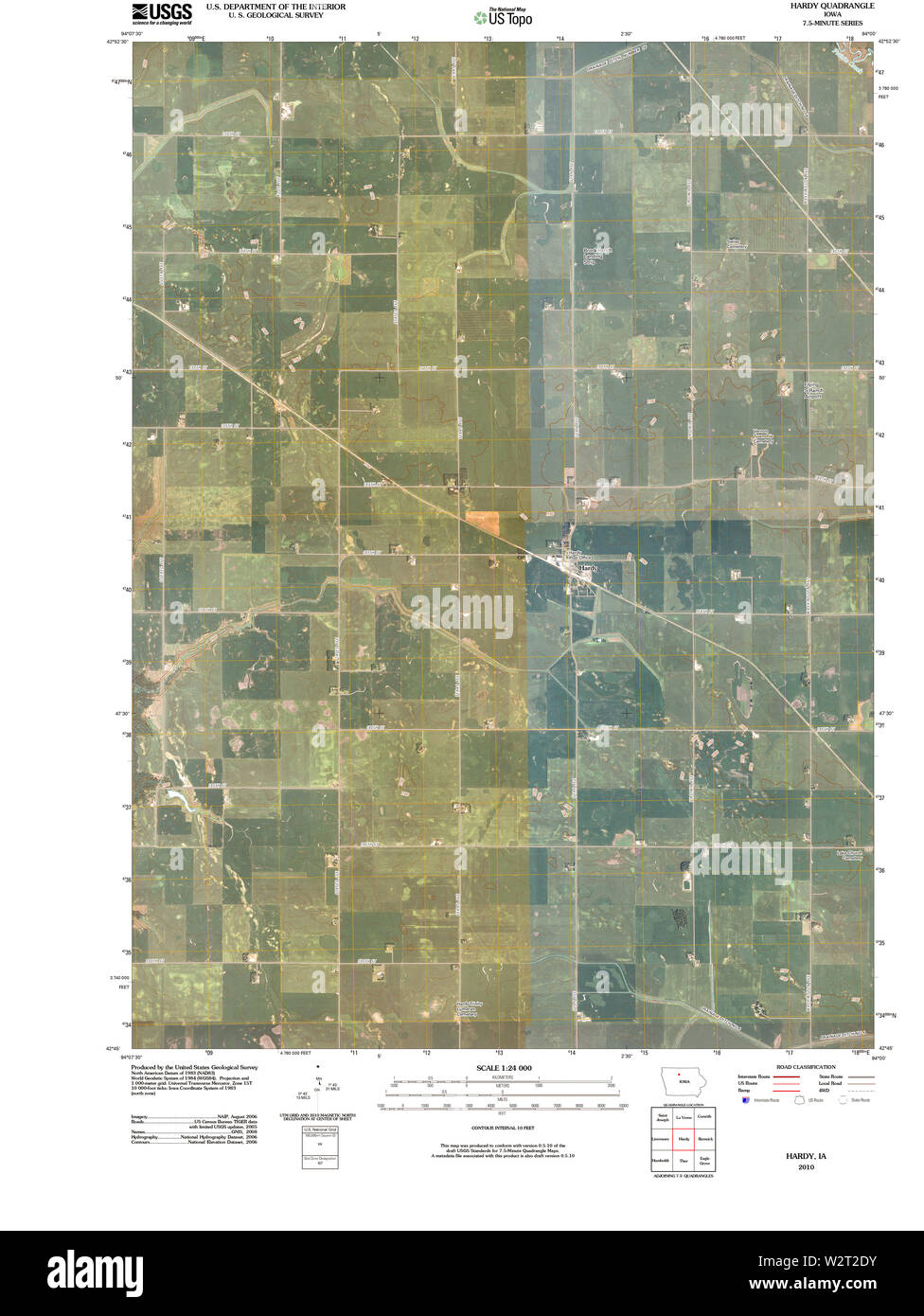 USGS TOPO Maps Iowa IA Hardy 20100427 TM Restoration Stock Photo - Alamy