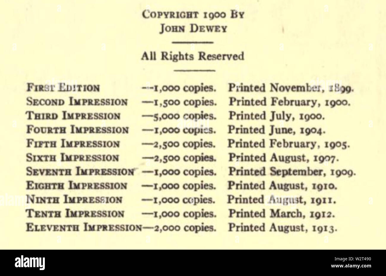 Copyright page with impressions history from early edition of The ...