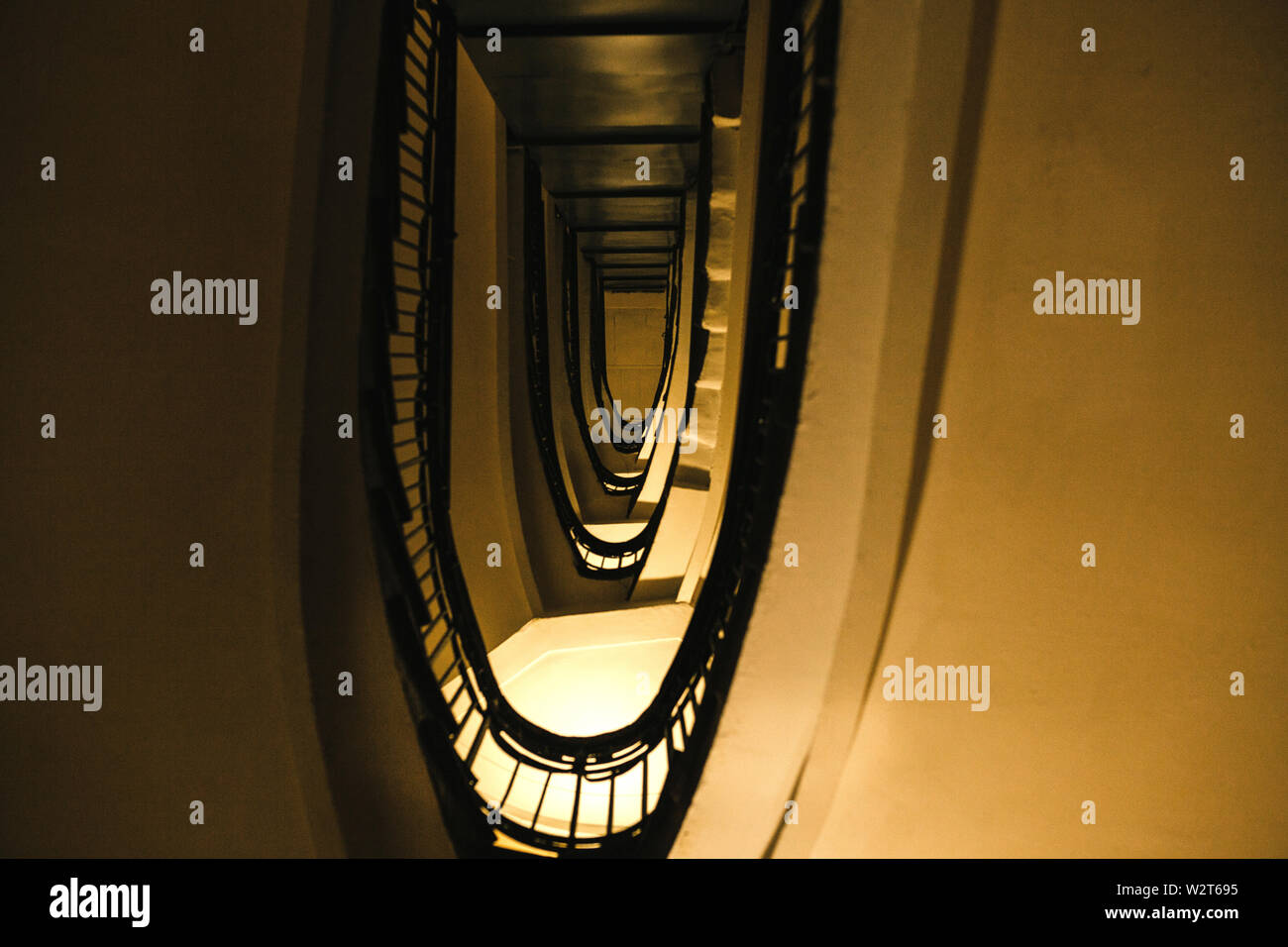 Staircase inside apartment building bottom view. Residential building ...