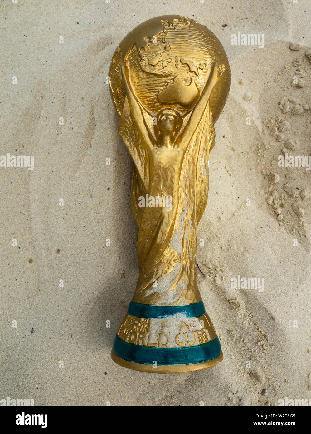 May 30, 2019. Doha, Qatar. FIFA World Cup trophy on sand. FIFA World ...