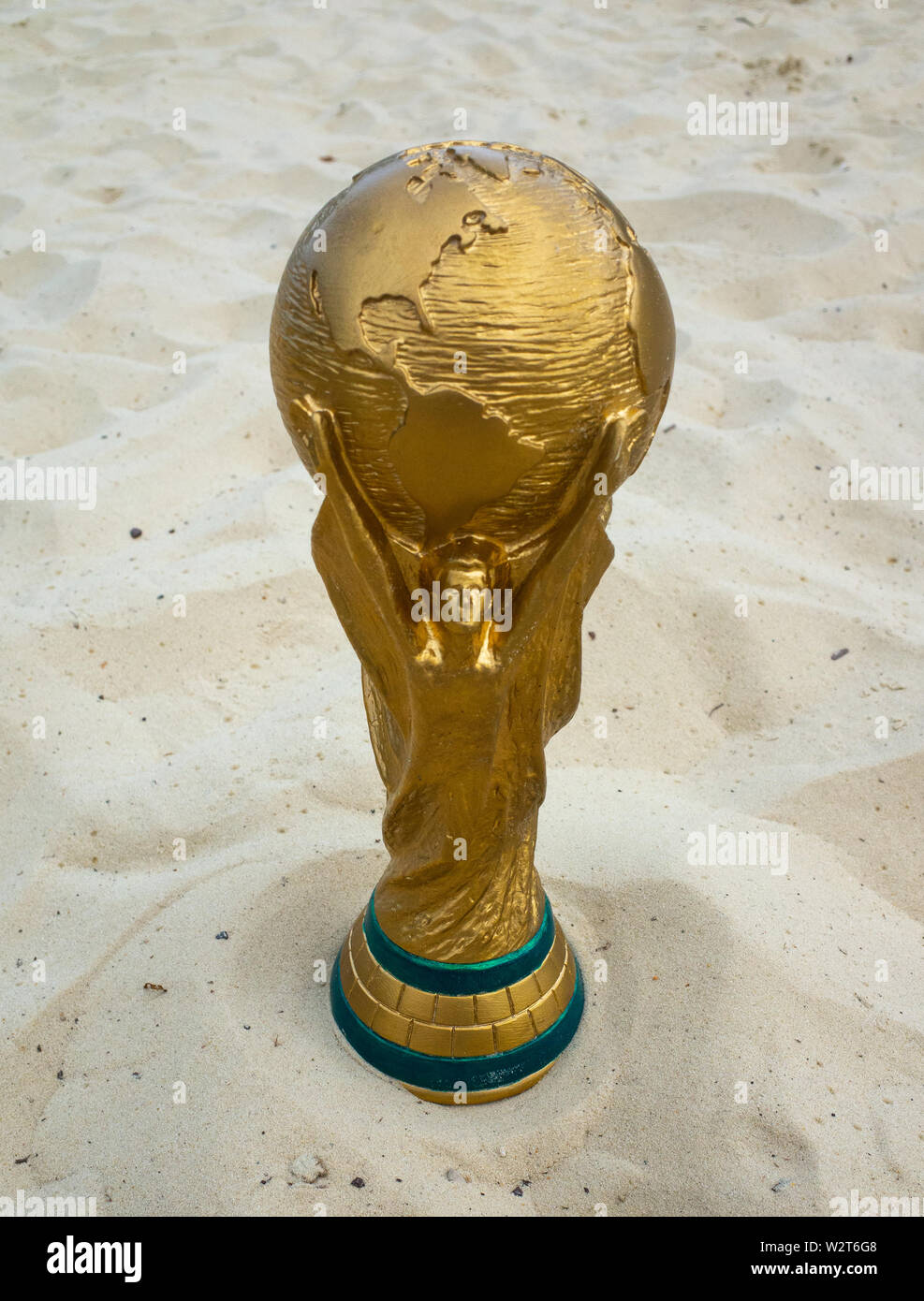 May 30, 2019. Doha, Qatar. FIFA World Cup trophy on sand. FIFA World ...