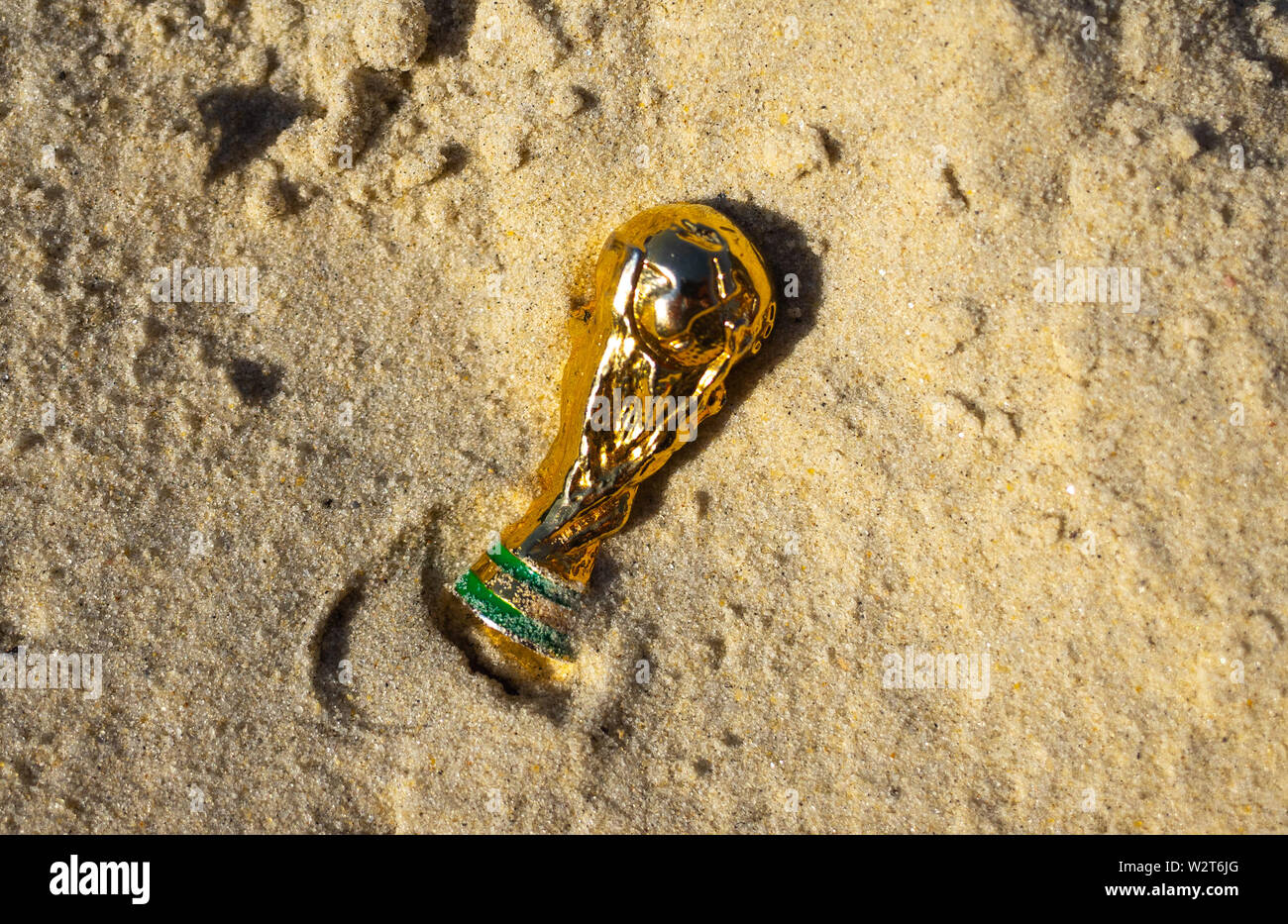 May 30, 2019. Doha, Qatar. FIFA World Cup trophy on sand. FIFA World ...