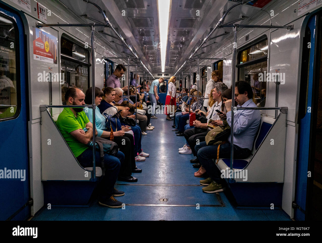 May 30, 2019, Moscow, Russia. Passengers in the Moscow subway car Stock ...