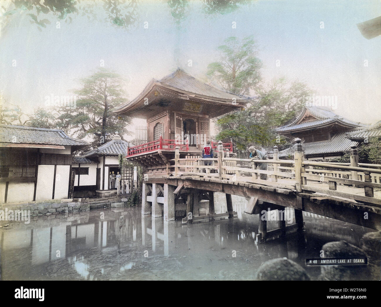 [ 1890s Japan - Japanese Buddhist Temple, Osaka ] — Amida-ike at Wako ...