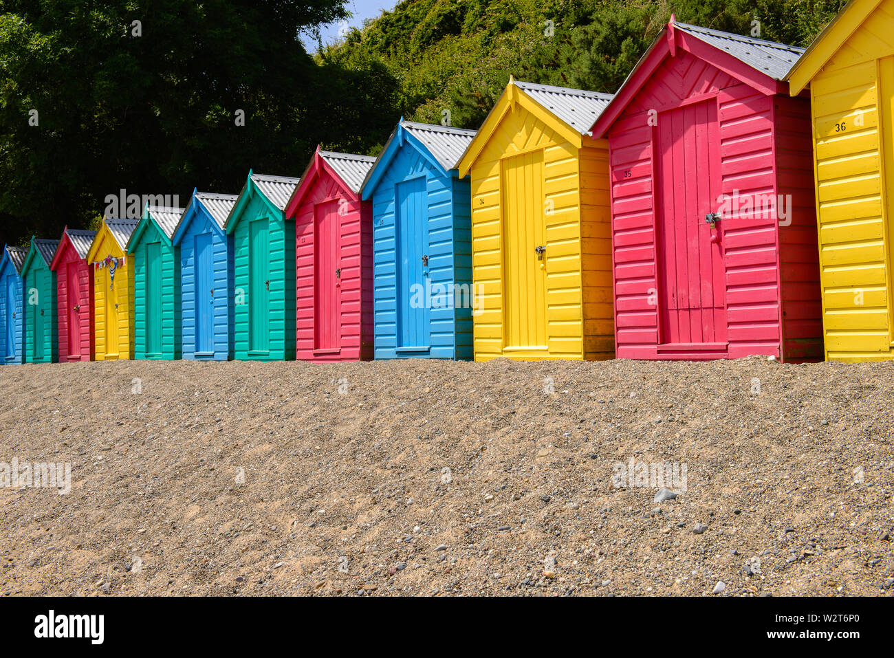 Brightly Coloured Beach huts, Llanbedrog, Wales, UK Stock Photo - Alamy