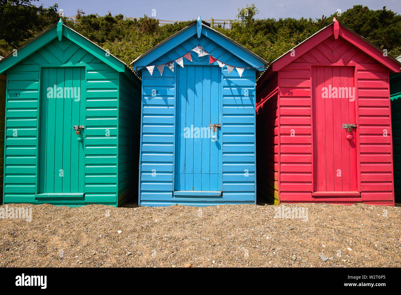 Brightly Coloured Beach huts, Llanbedrog, Wales, UK Stock Photo - Alamy